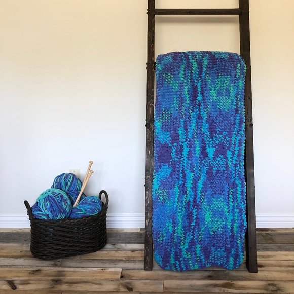 Heritage Knits | Bedding | Blue Green Knit Full Blanket Ocean Shades No ...
